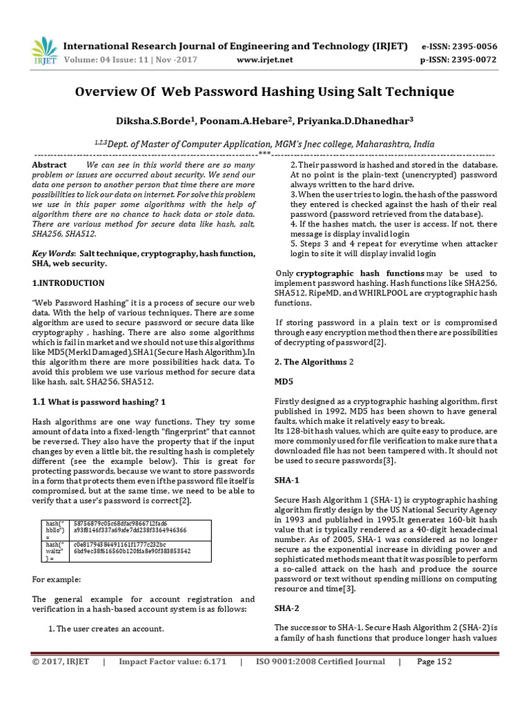 Overview of Web Password Hashing Using S | PDF | Password | Cryptography