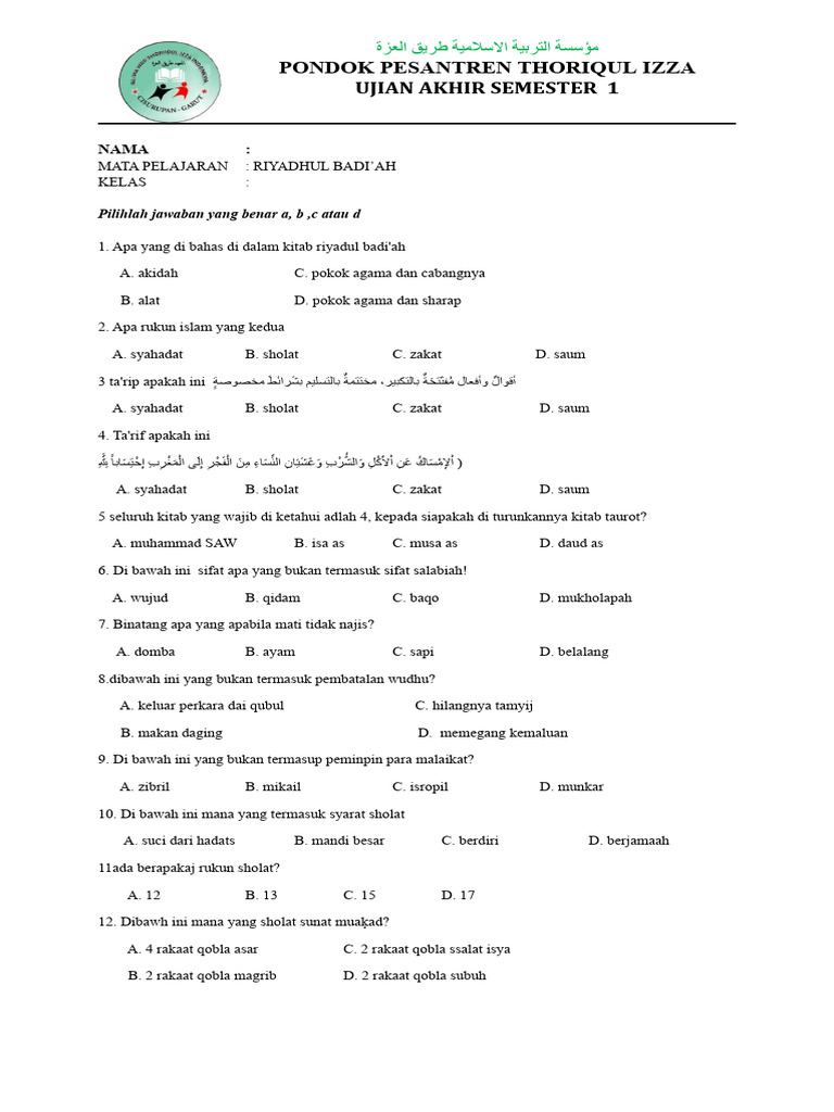 Tasripan Kelas 1 | PDF