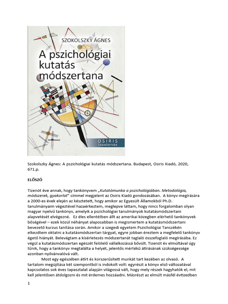 A Pszichologiai Kutatas Modszertana Elos | PDF