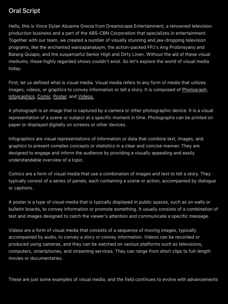 Oral Script | PDF | Mass Media | Infographics