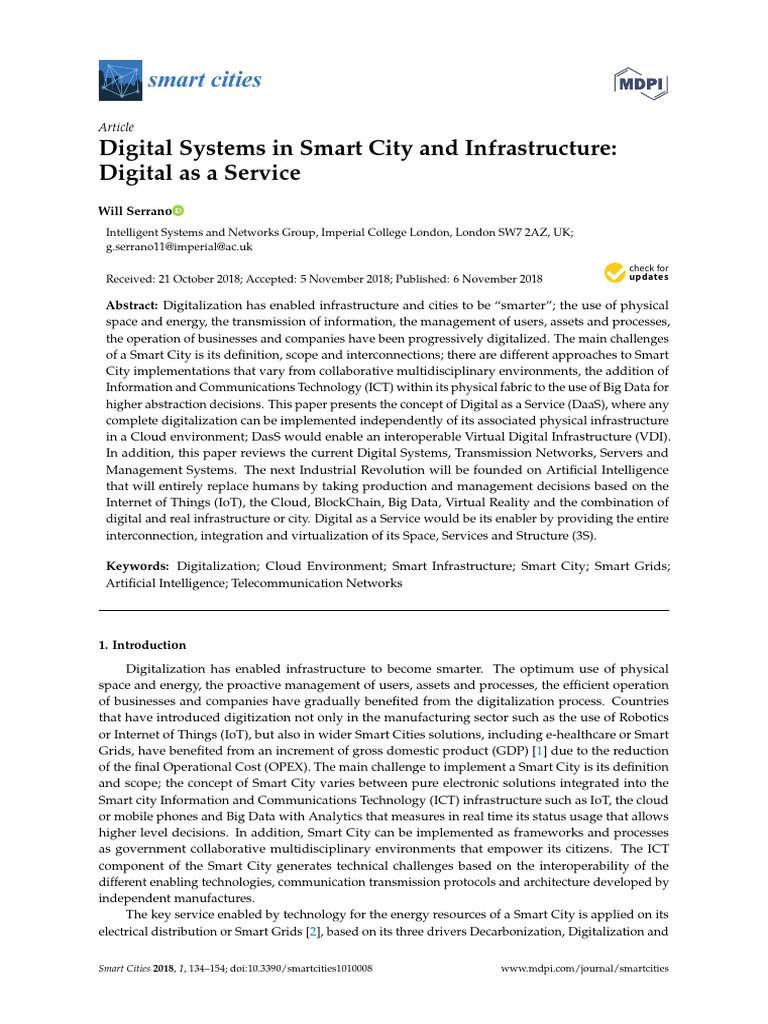 Digital Systems in Smart City and Infrastructure, Digital As A Service, Will Serrano, 2018 | PDF ...