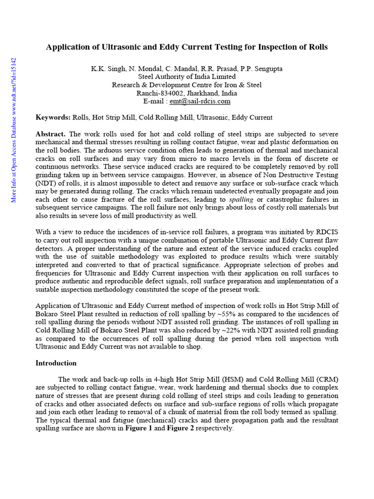 Application of US and EC Testing For Inspection of HSM & CRM Rolls ...