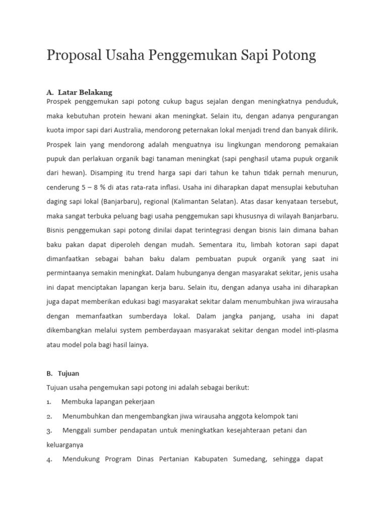 Proposal Usaha Penggemukan Sapi Potong | PDF