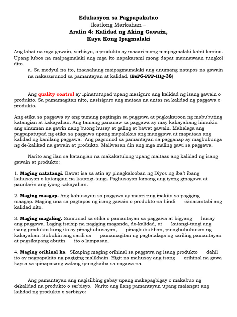 ESP 6 - Module 4 | PDF