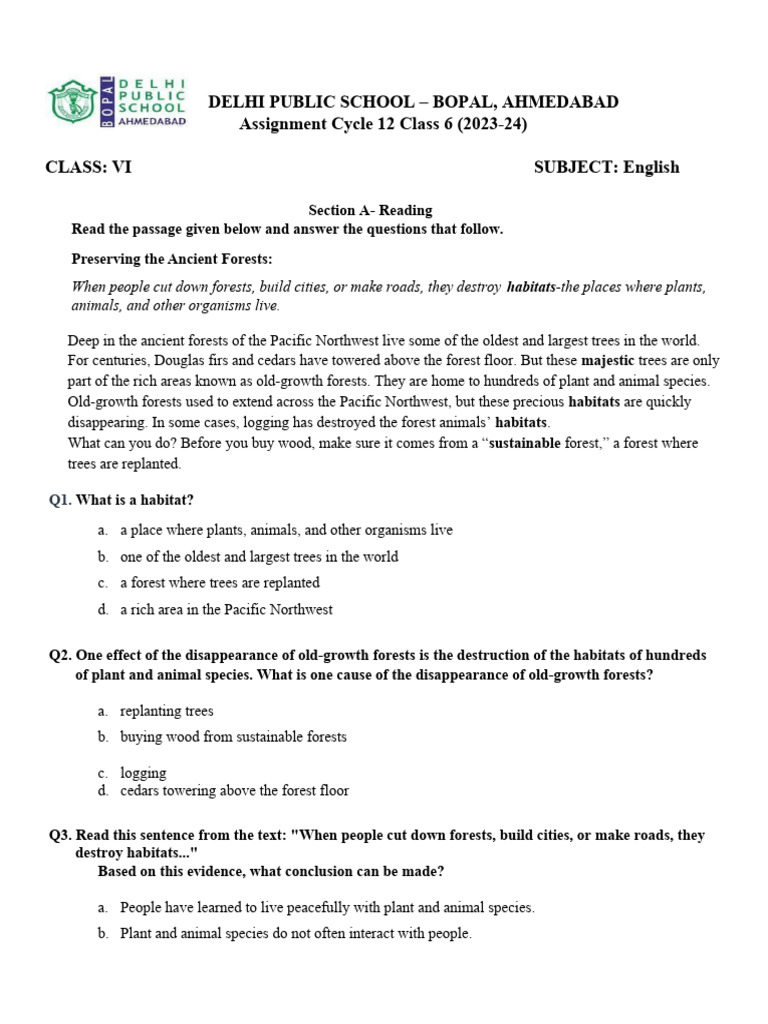 Class VI Cycle 12 Assignment | PDF | Forests | Trees