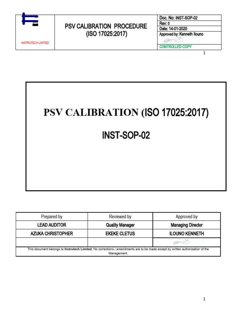 12.0 PSV Calibration Procedure | Download Free PDF | Calibration | Gases