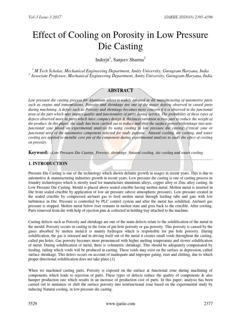 Effect of Cooling On Porosity in Low Pressure Die Casting Ijariie5529 | PDF | Industrial ...
