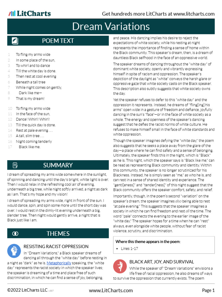 LitCharts Dream Variations | PDF | Poetry | Racism