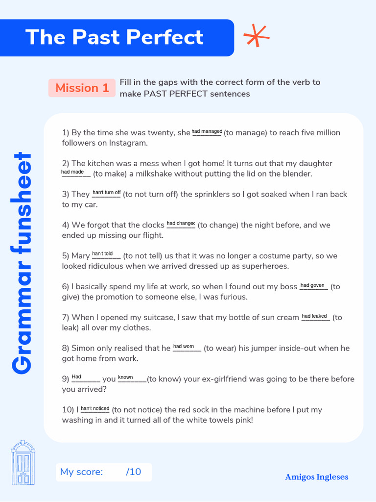 The Past Perfect Funsheet | PDF