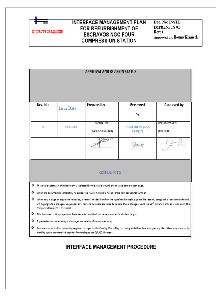 Interface Management Plan for Escravos NGC | PDF | Project Management ...