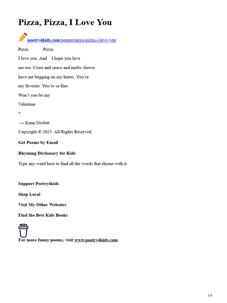 Pizza Pizza I Love You | PDF | Poetry