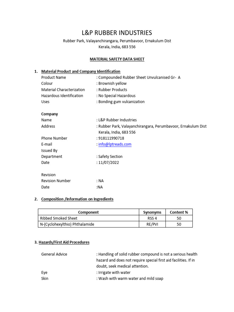 Unvulcanised Rubber Compound MSDS | PDF | Combustion | Oxide