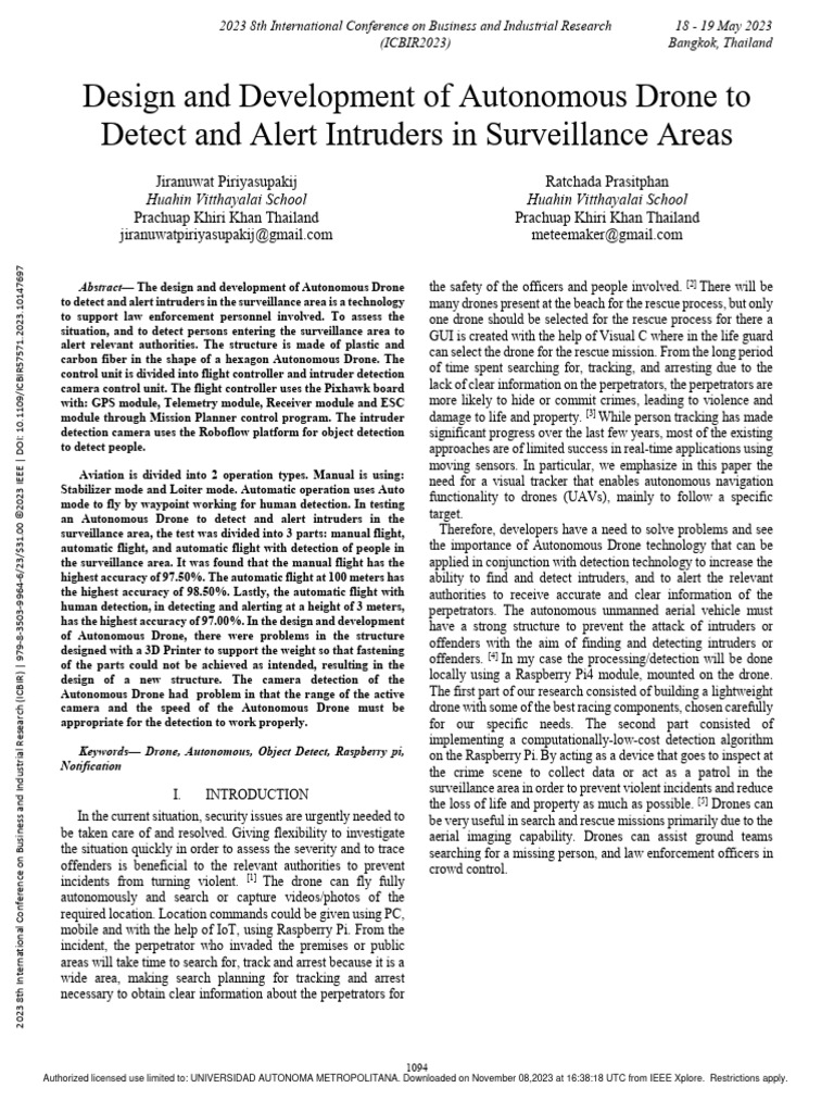 Autonomous Drone for Intruder Detection | PDF | Unmanned Aerial Vehicle