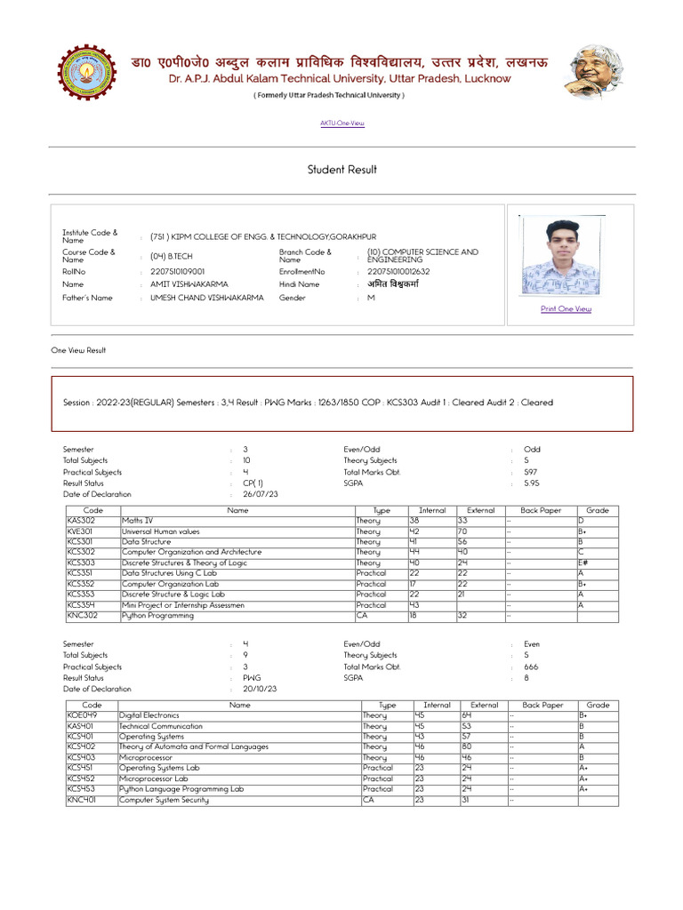 B.Tech Computer Science Results 2022-23 | PDF | Computing | Computer ...