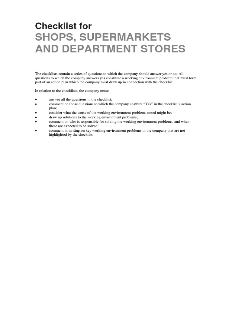 25 Checklist For Supermarkets | PDF | Workweek And Weekend