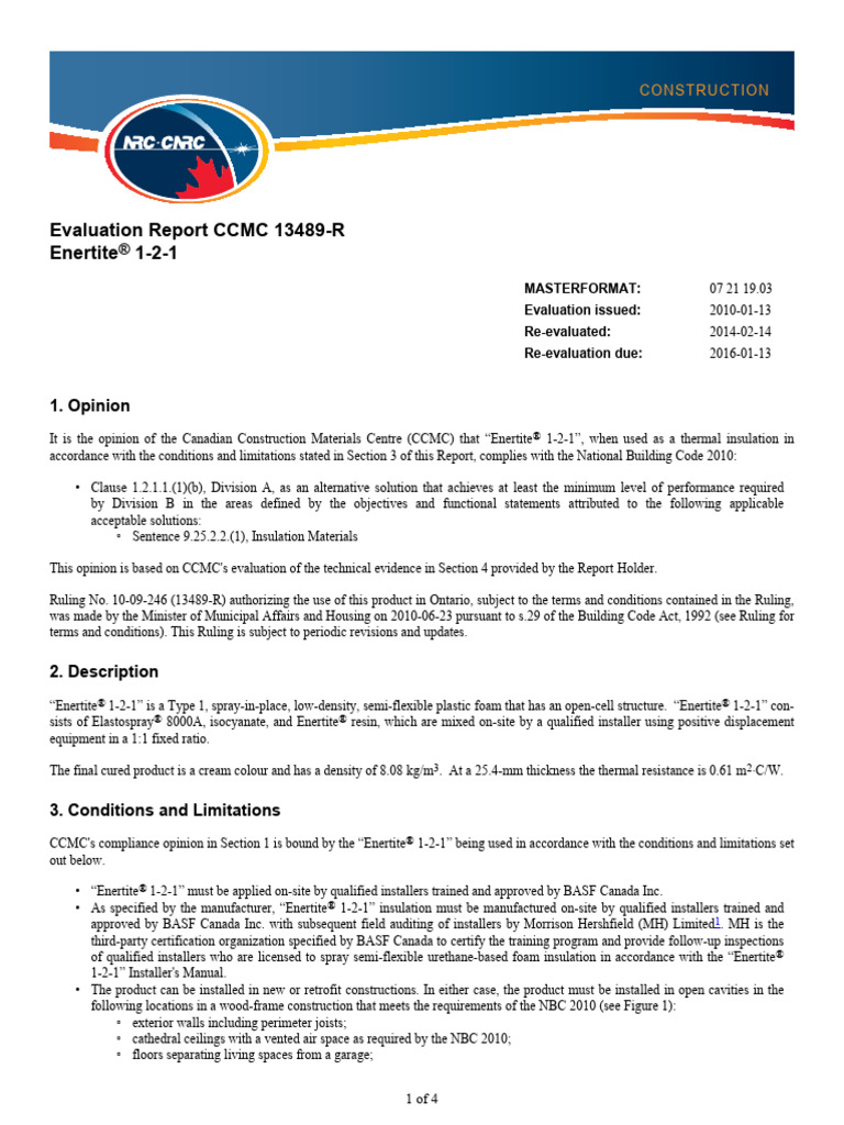 CCMC 13489R Enertite 1-2-1 | PDF | Building Insulation | Wall