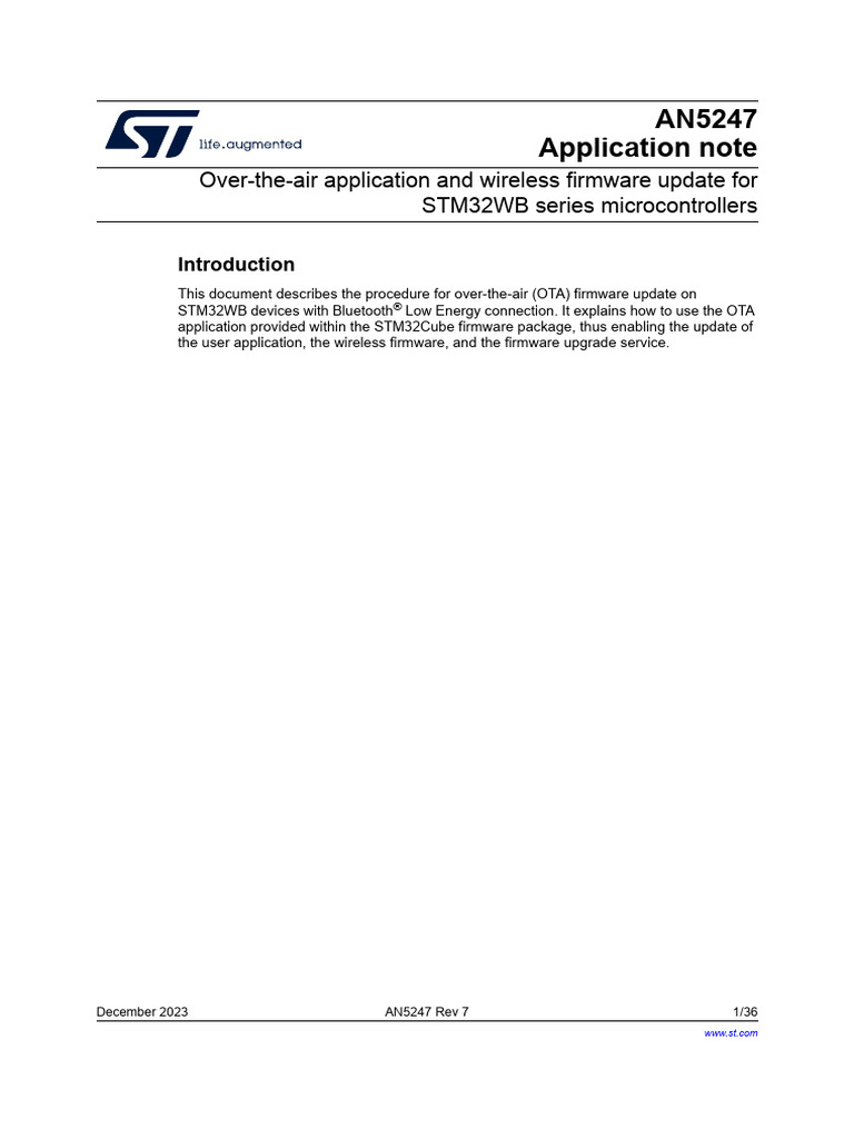 An5247 Overtheair Application and Wireless Firmware Update for Stm32wb Series Microcontrollers ...