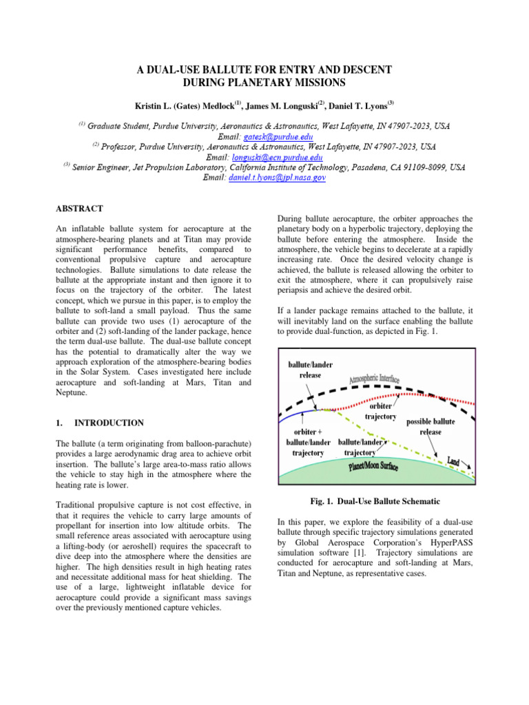 A Dual-Use Ballute For Entry and Descent During Planetary Missions ...