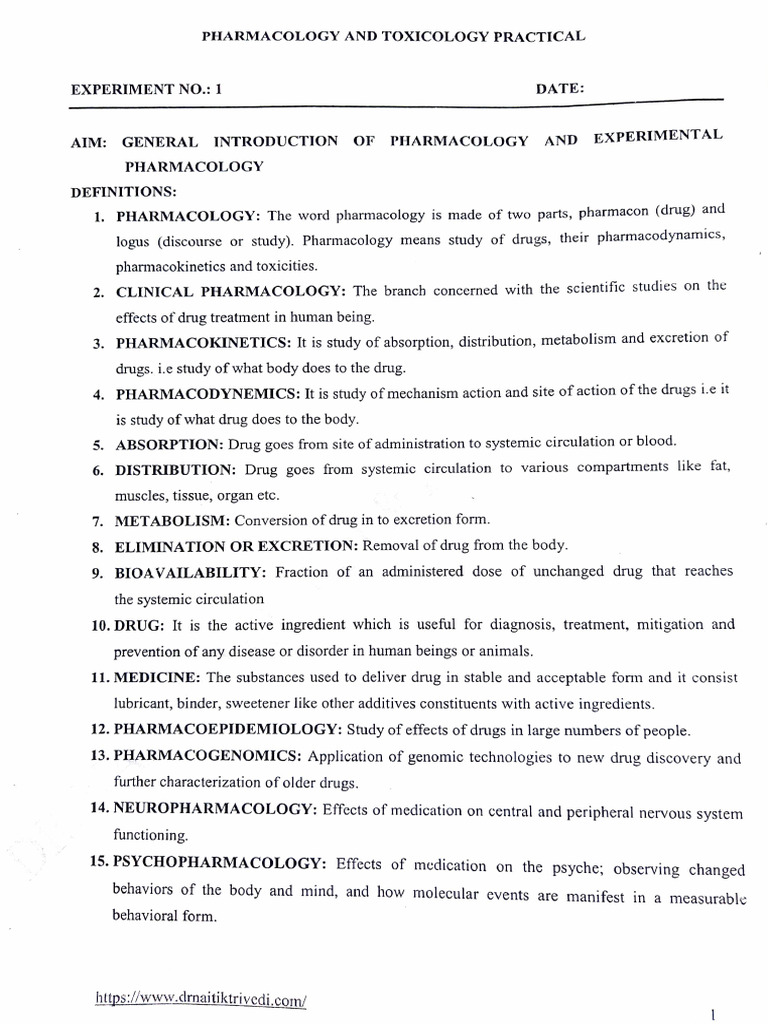 Exp 1 Pharmacology - 1 | PDF | Pharmacology | Pharmacokinetics