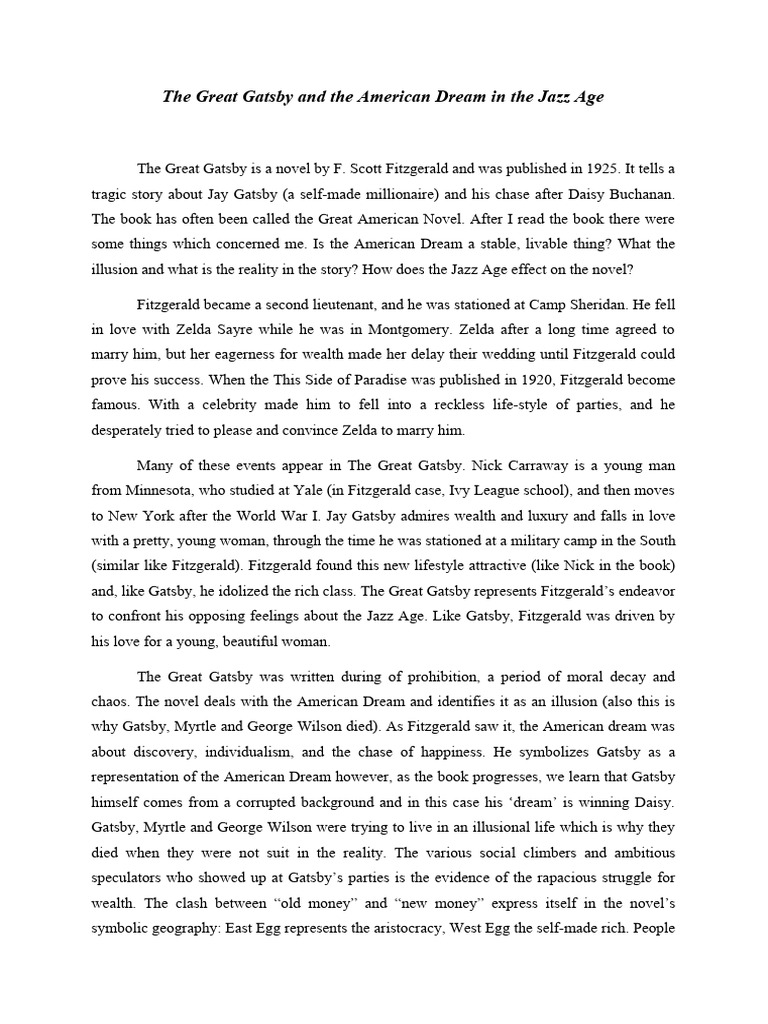 F. Scott Fitzgerald - The Great Gatsby - Response Paper - Horváth ...