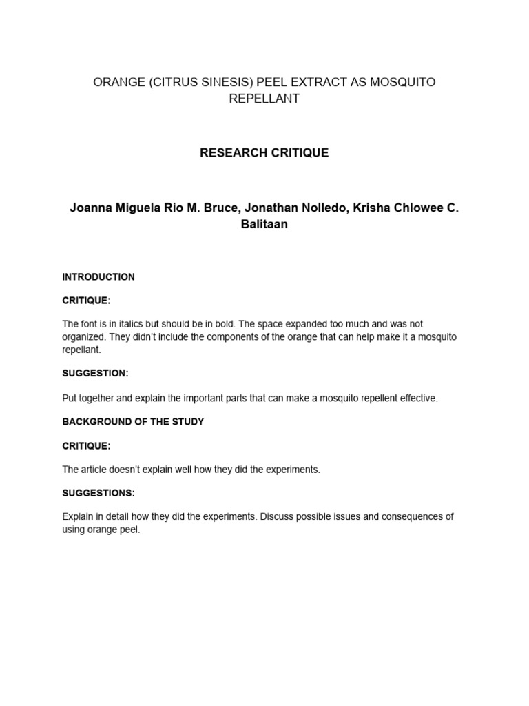 Research Critique Meg Jonathan Krisha | PDF | Methodology | Orange (Fruit)