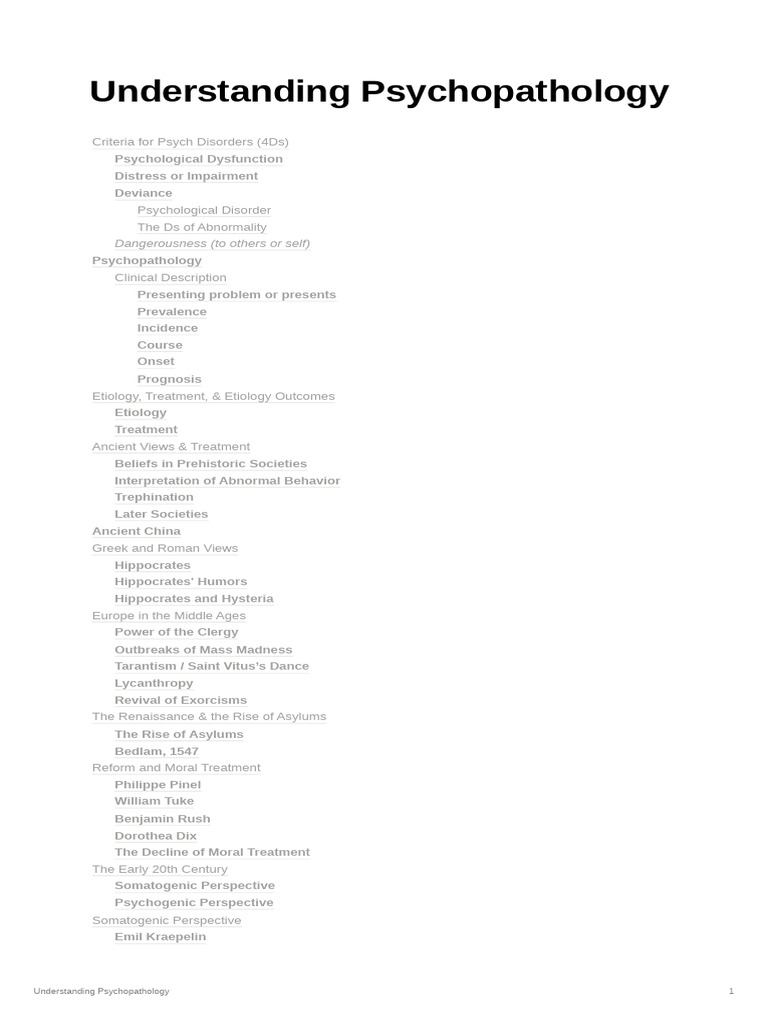 Overview of Psychopathology Concepts | PDF | Mental Disorder ...