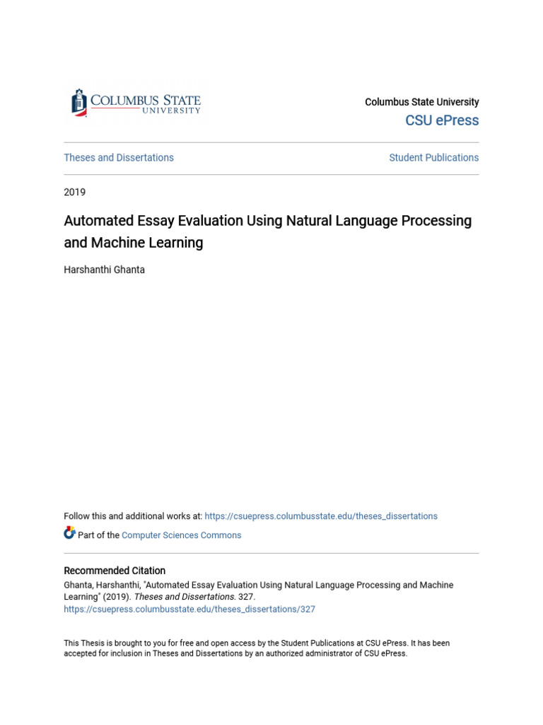 Automated Essay Evaluation Using Natural Language Processing and | PDF ...