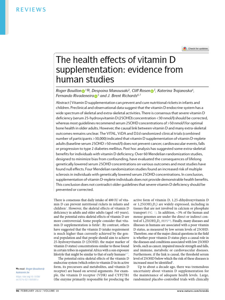 The Health Effects of Vitamin D Supplementation: Evidence From Human Studies | PDF | Vitamin D ...