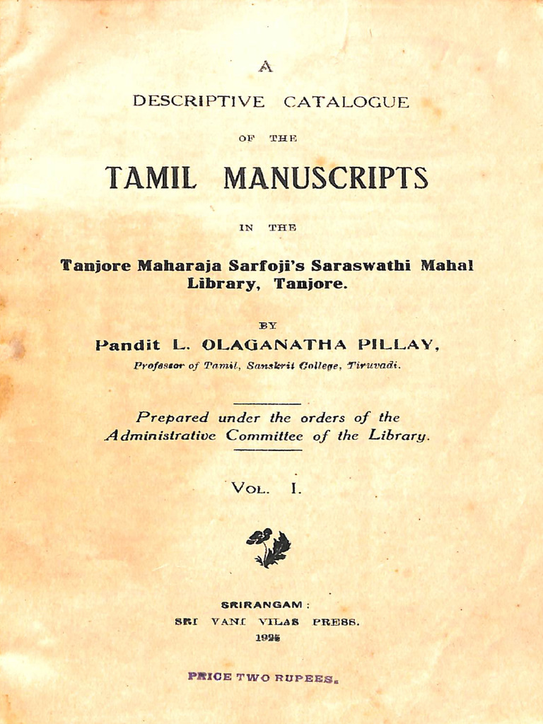 A Descriptive Catalogue of The Tamil Manuscripts | PDF