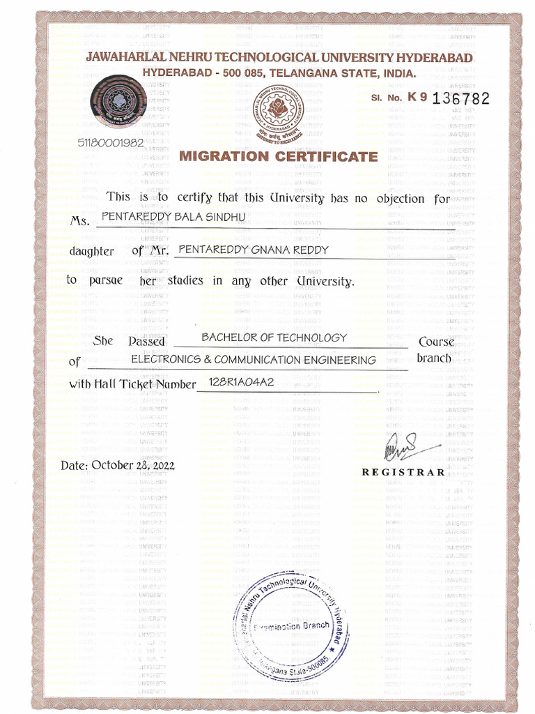 Btech Migration Certificate | PDF