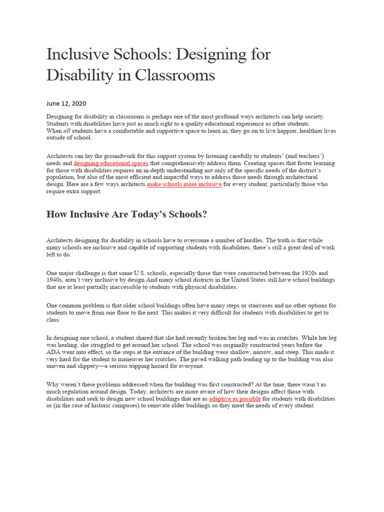 Inclusive Schools Designing For Disability in Classrooms | Download ...