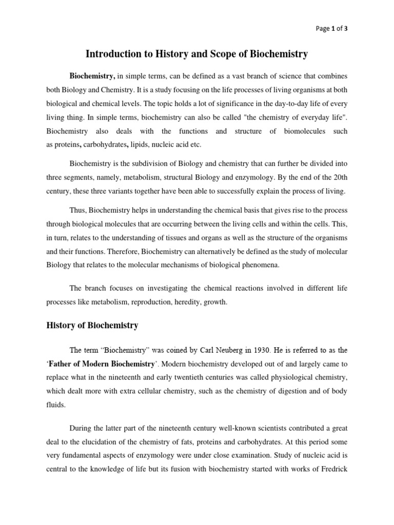 Intro to history and scope of biochemistry (1) | PDF | Biochemistry ...