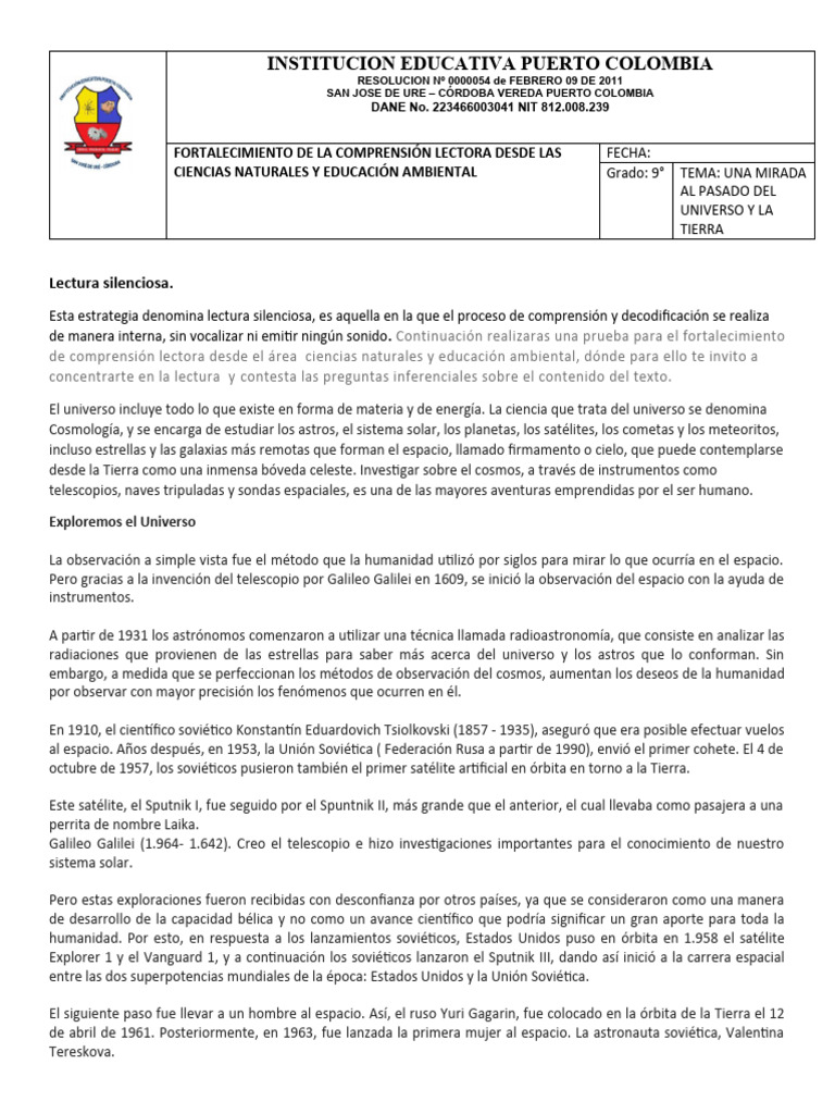 Exploración Espacial y Comprensión Lectora | PDF | Universo | Satélite
