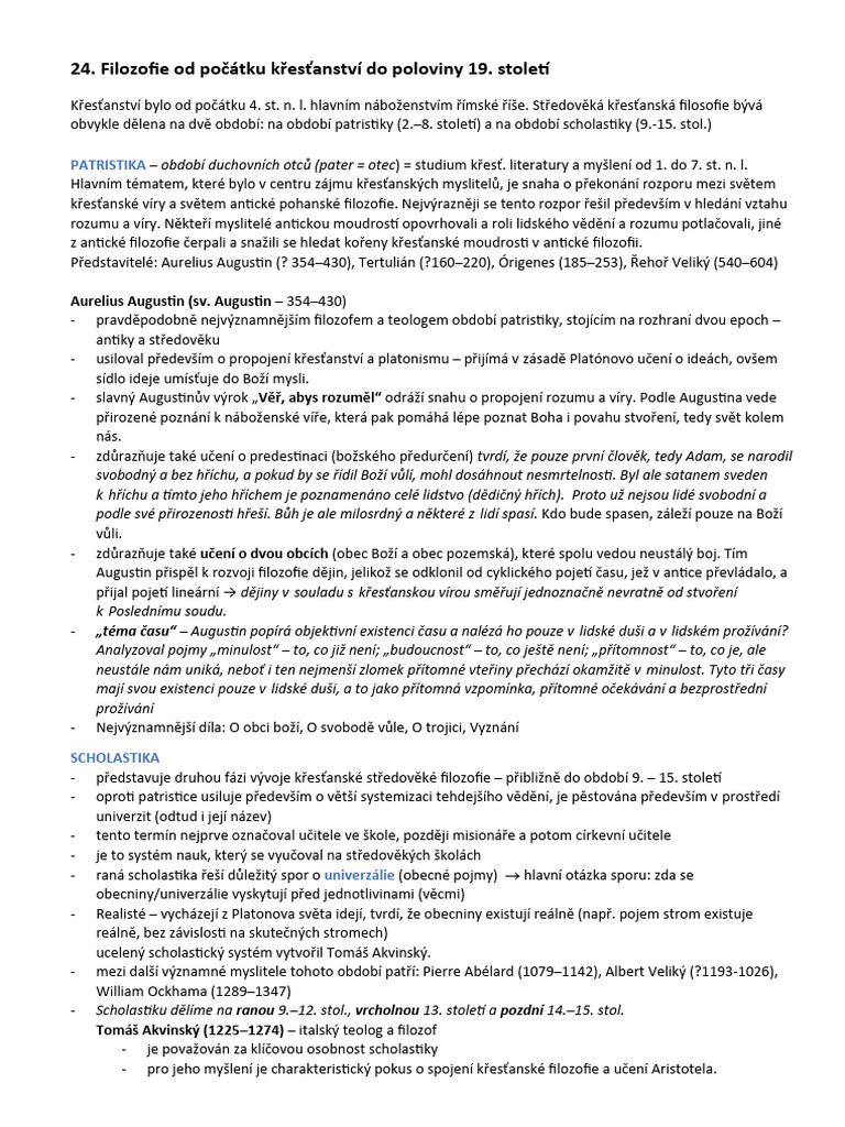 Filozofie Od Počátku Křesťanství Do Poloviny 19. Století | PDF