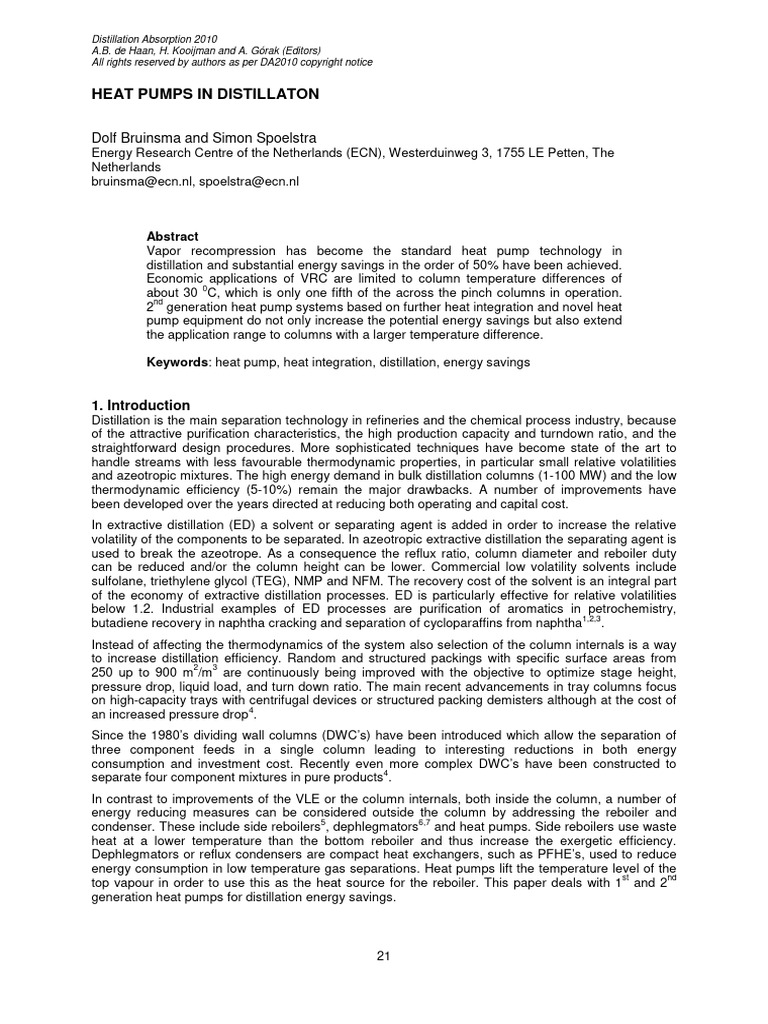 Heat Pumps in Distillaton | PDF | Heat Pump | Distillation