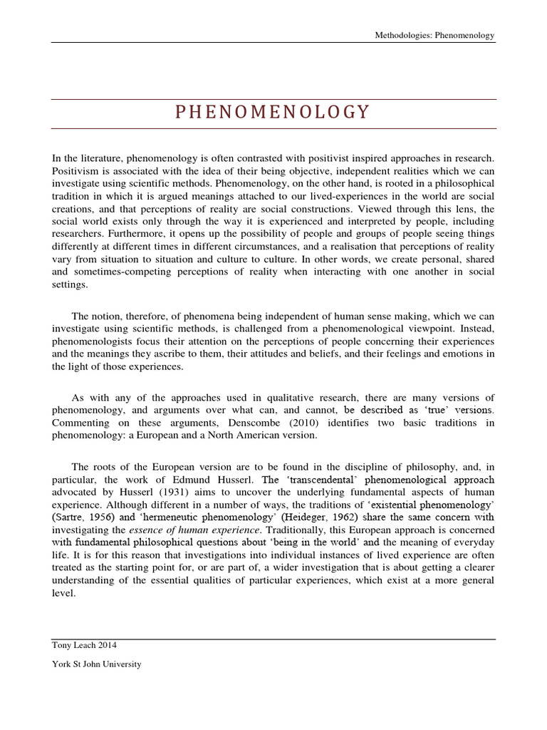 Phenomenology | PDF | Phenomenology (Philosophy) | Experience