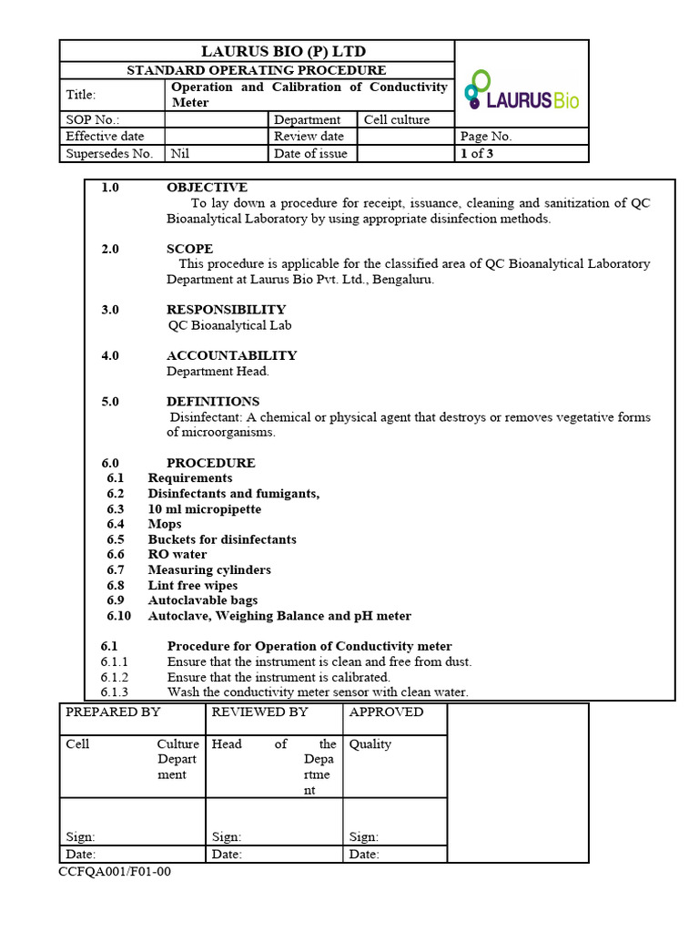 Cleaning and Disinfection of Microbiology Lab | PDF | Calibration | Disinfectant