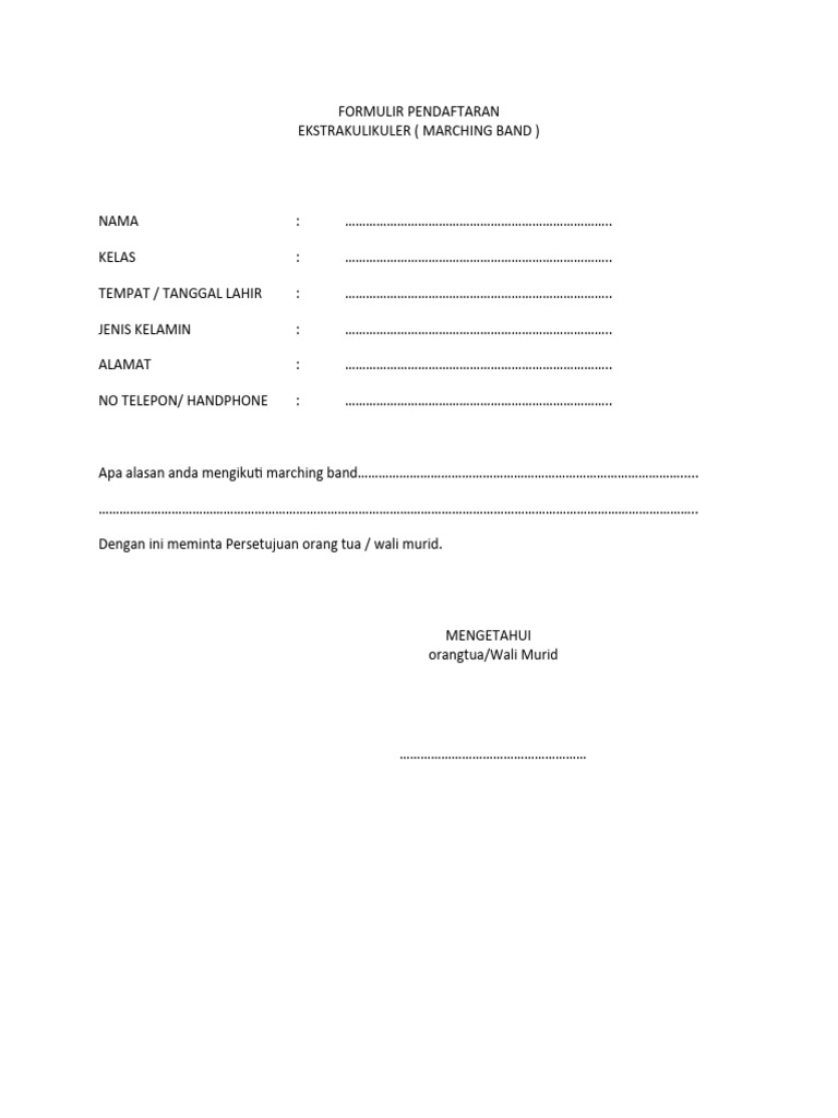 Formulir Pendaftaran Marching Band | PDF
