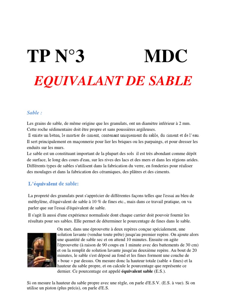 Essai d'Équivalent de Sable | PDF | Matériaux de construction | Matériaux