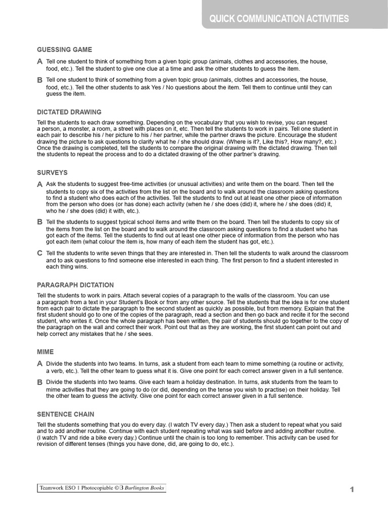 11teamwork1 QuickCommActivities | PDF | Human Communication | Cognitive Science