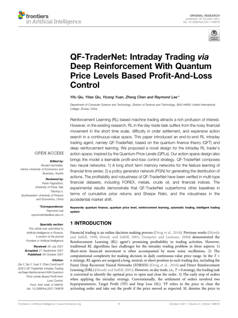 QF-TraderNet Intraday Trading Via Deep Reinforceme | PDF | Schrödinger ...