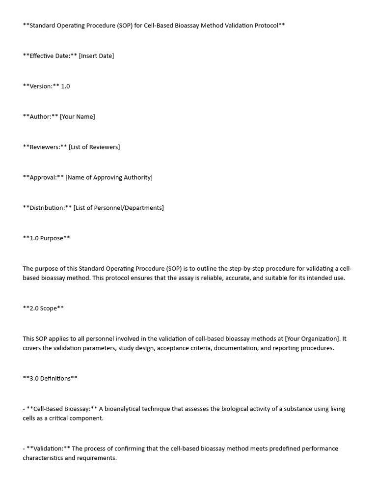 Cell Based Bioassay 2 - Method Validation SOP and Cryopreservation of ...