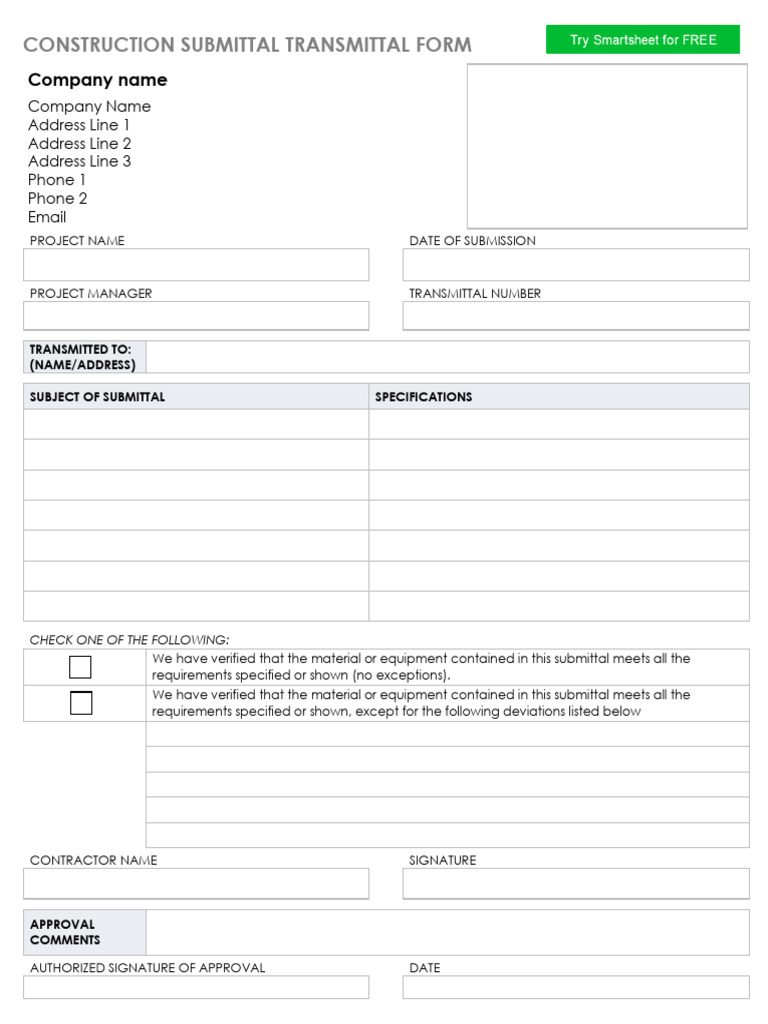 Construction Submittal Transmittal Form | PDF | Technology & Engineering
