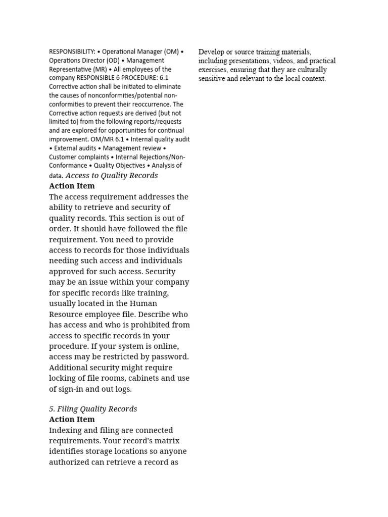 Access To Quality Records: Action Item | PDF | Audit | Quality ...
