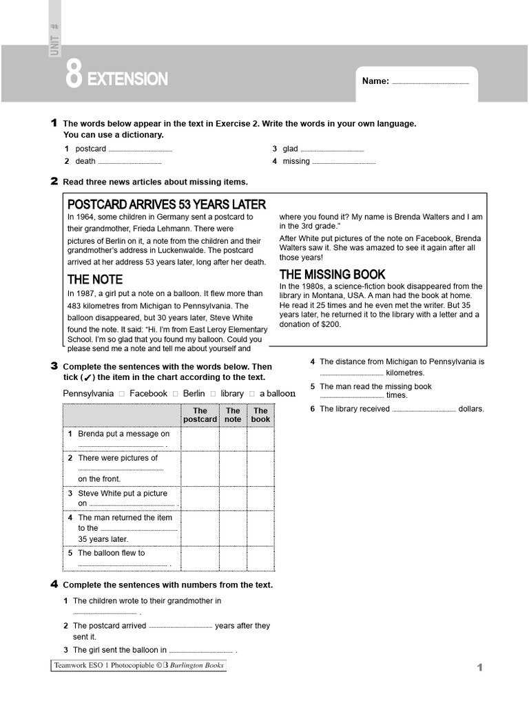 08teamwork1 Extension Unit8 | PDF | Linguistic Morphology | Syntax