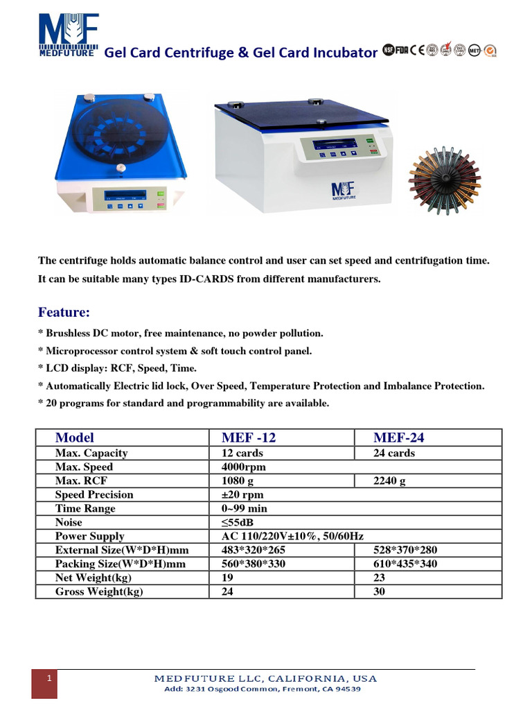 MF Gel Card Centrifuge & Gel Card Incubator Cat.2020 | PDF | Power Supply | Electric Power