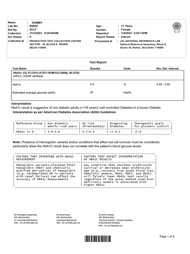 Lal Path Lab | PDF | Glycated Hemoglobin | Endocrinology