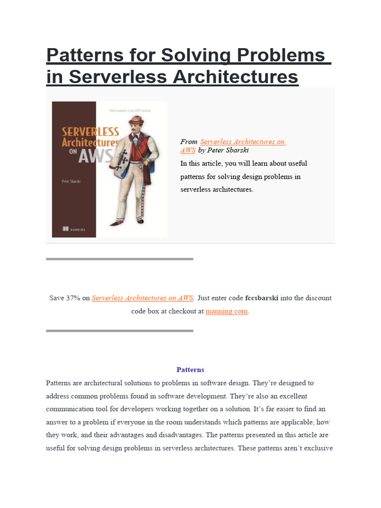 Patterns For Solving Problems in Serverless Architectures | PDF | Amazon Web Services | Software