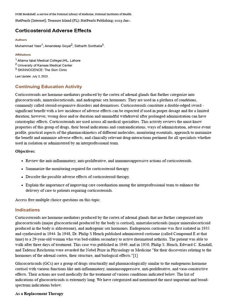Corticosteroid Adverse Effects Explained | PDF | Glucocorticoid ...