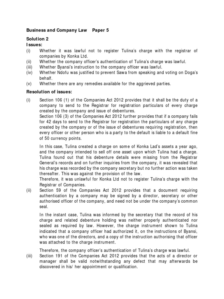 CPA 5 Business Company Law Paper 5 Solutions PDF Cheque